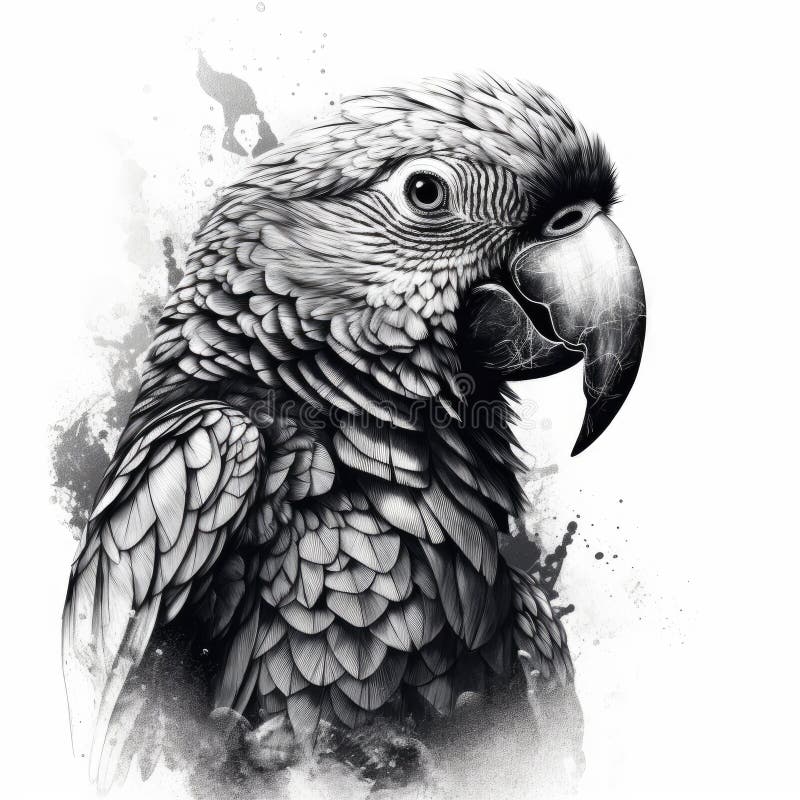 Neo-Traditional Impressionistic Blackwork on White Background for ...