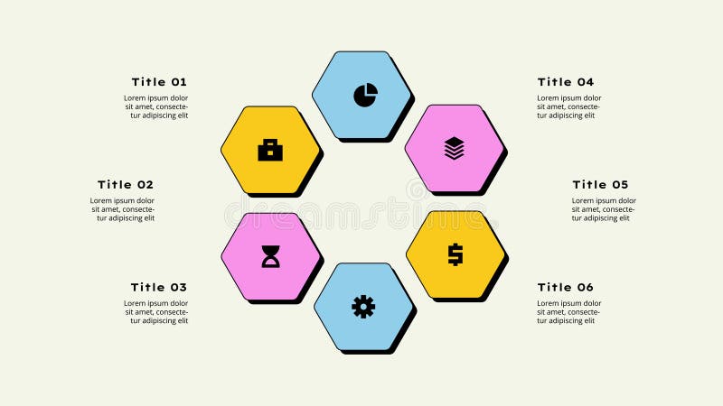 Neobrutalism Infographic Layout Featuring Interconnected Hexagons with ...