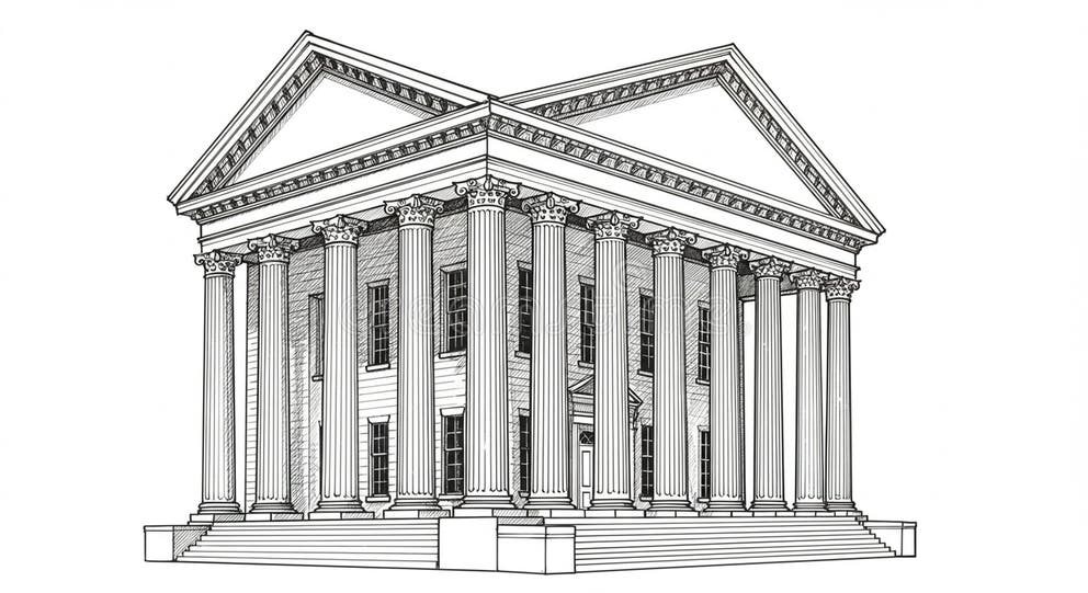 Neoclassical Architectural Drawing of a Building with a Triangular ...