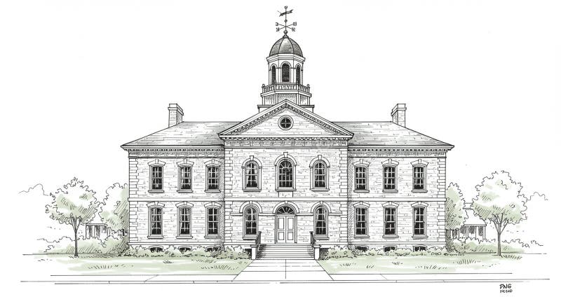 Neoclassical Architectural Drawing of a Two-story Building with a ...