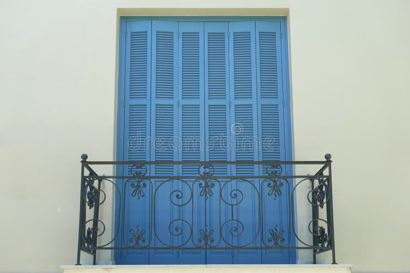 Neoclassical Balcony Railing and Wooden Shutter Stock Image - Image of ...