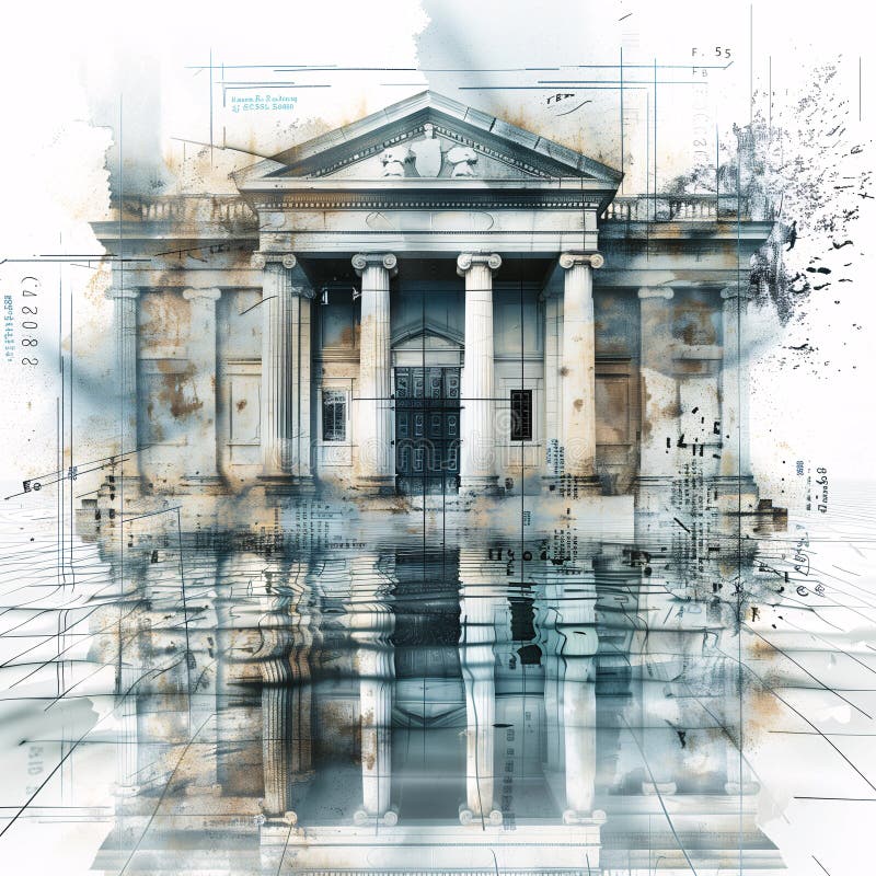Neoclassical Bank Building Facade is Reflecting on Water Stock ...