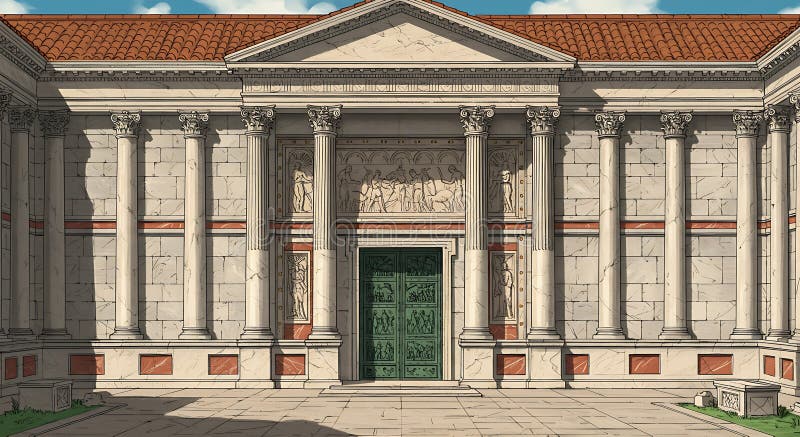 Neoclassical Building Facade with Fluted Corinthian Columns and a ...