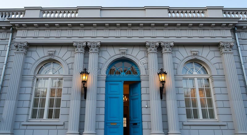 Neoclassical Building Facade with Ornate Fluted Columns Topped by ...