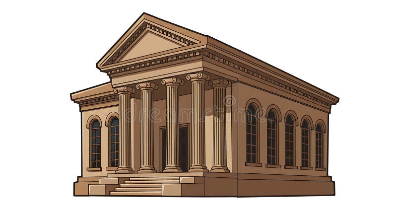 Neoclassical Building Illustration with a Prominent Triangular Pediment ...