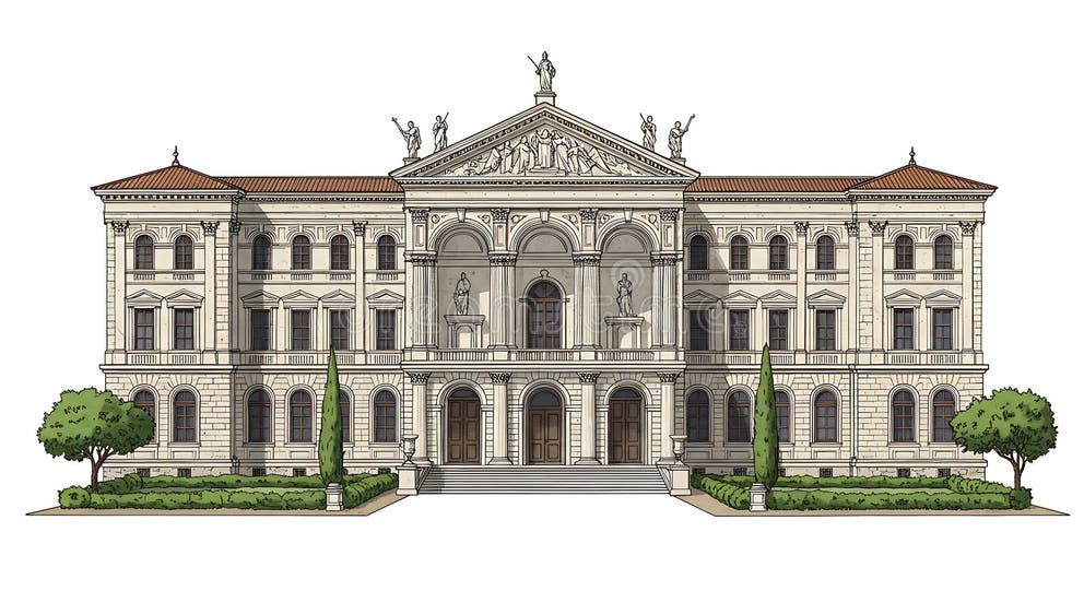 A Neoclassical Building with Symmetrical Design Features a Central ...