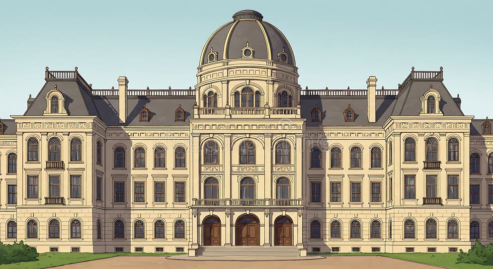 Neoclassical Building with a Symmetrical Façade and Central Dome. the ...