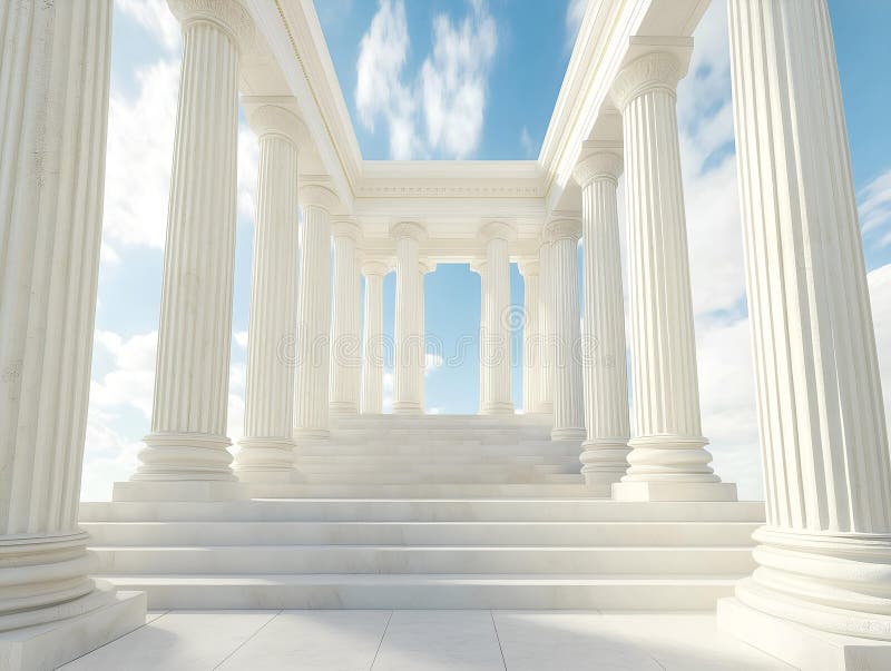Neoclassical Colonnade, White Columns, Steps, Bright Sunlight ...