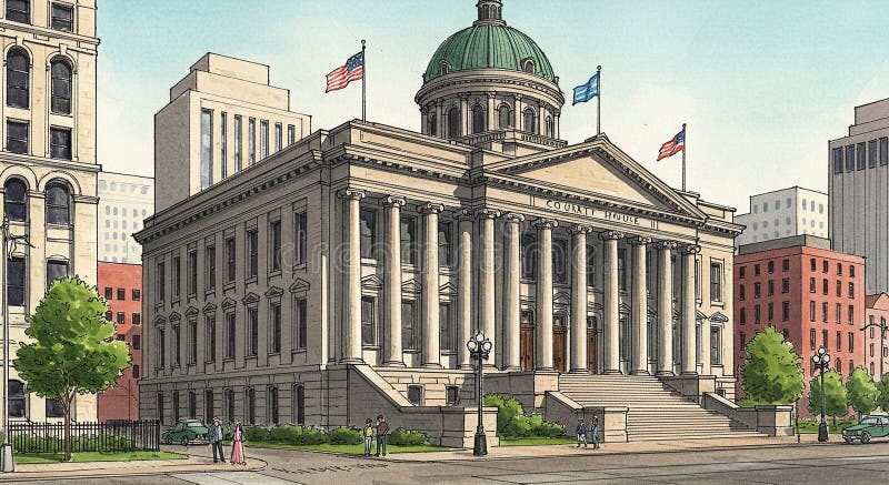 Neoclassical Courthouse with a Grand Facade Featuring Tall Columns and ...