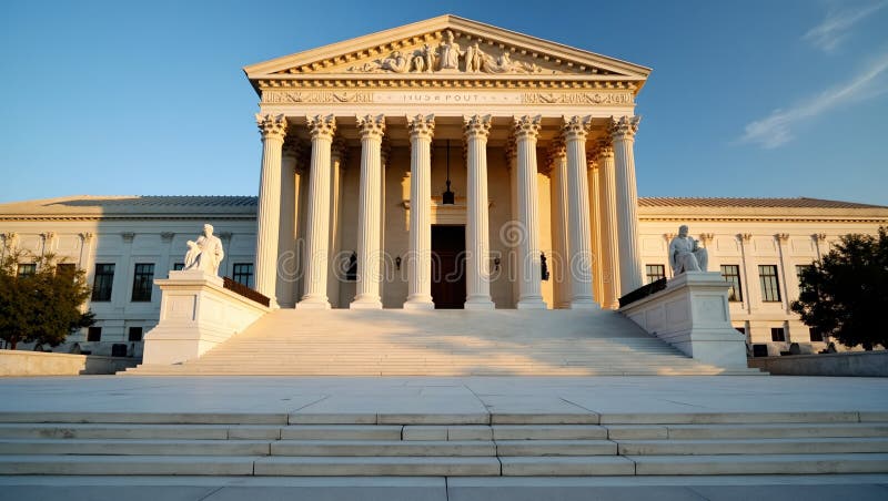 Neoclassical Courthouse with Grand Steps and Columns in Golden Light ...