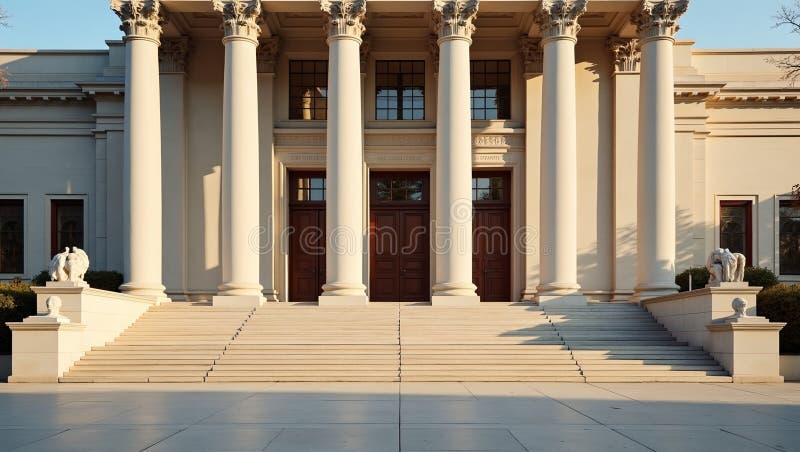 Neoclassical Courthouse with Grand Steps and Columns in Golden Light ...