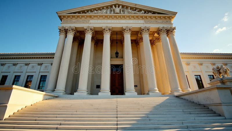 Neoclassical Courthouse with Grand Steps and Columns in Golden Light ...