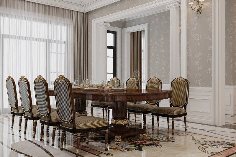 A Neoclassical Dining Room, with Dynamic and Classic Chairs, and a ...