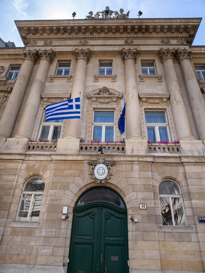 Neoclassical Facade of the Greek Consulate Building in Vienna with ...