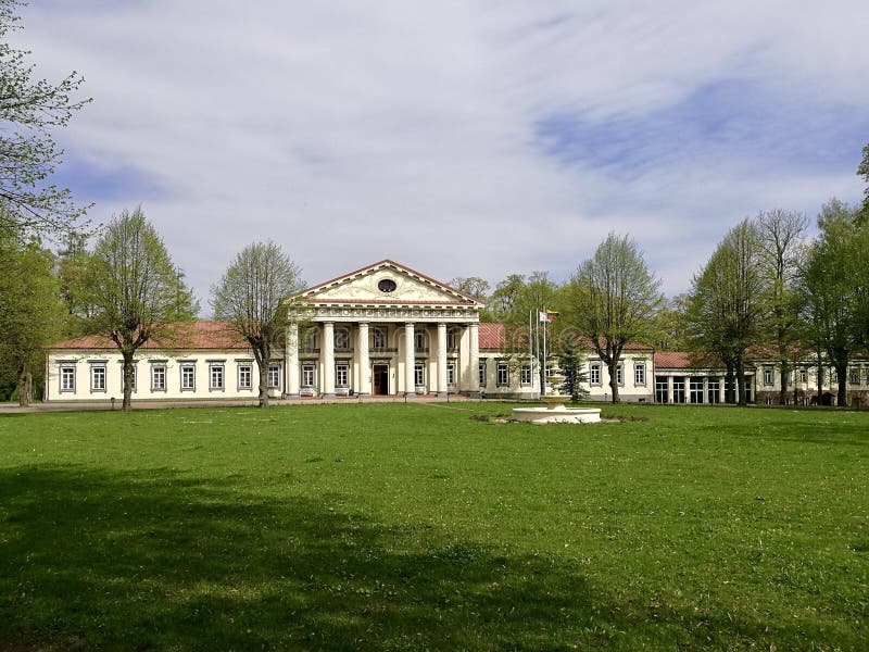 Taujenai manor and park stock image. Image of pediment - 374492313