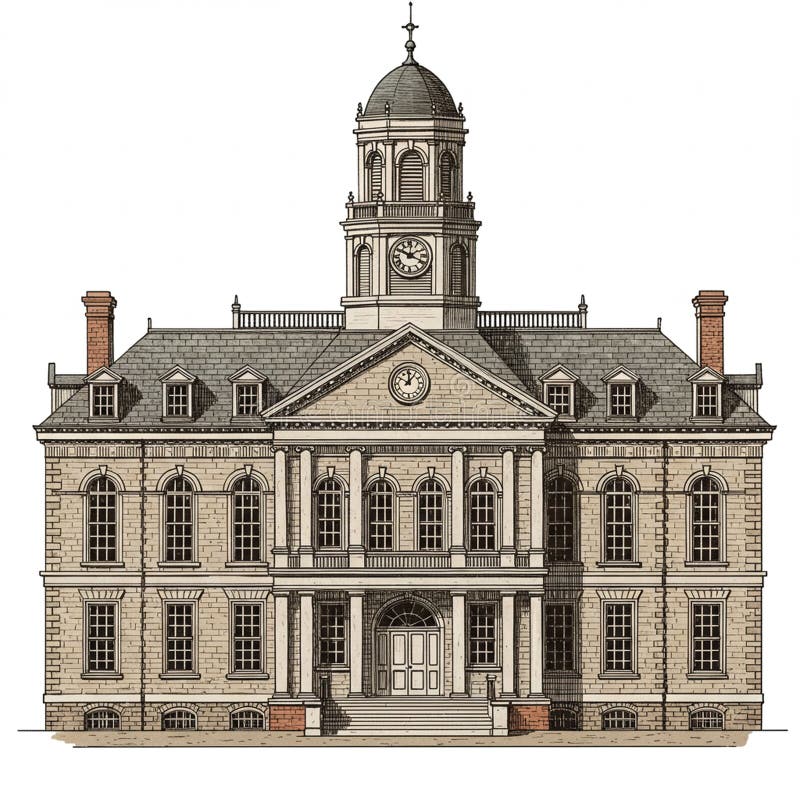 Neoclassical-style Building Illustration Features a Symmetrical Facade ...