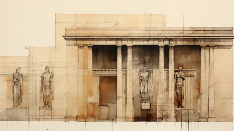 Georgian Architecture Drawing with Caryatides and Rothko Stock ...
