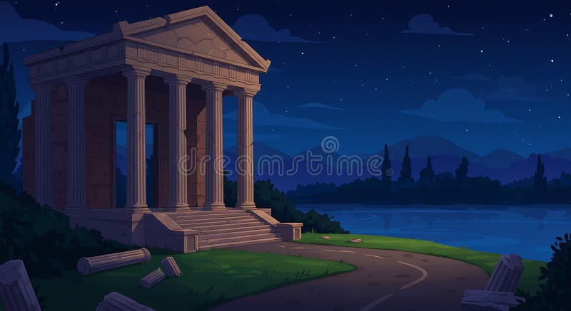 Neoclassical Temple with Six Columns and a Triangular Pediment ...
