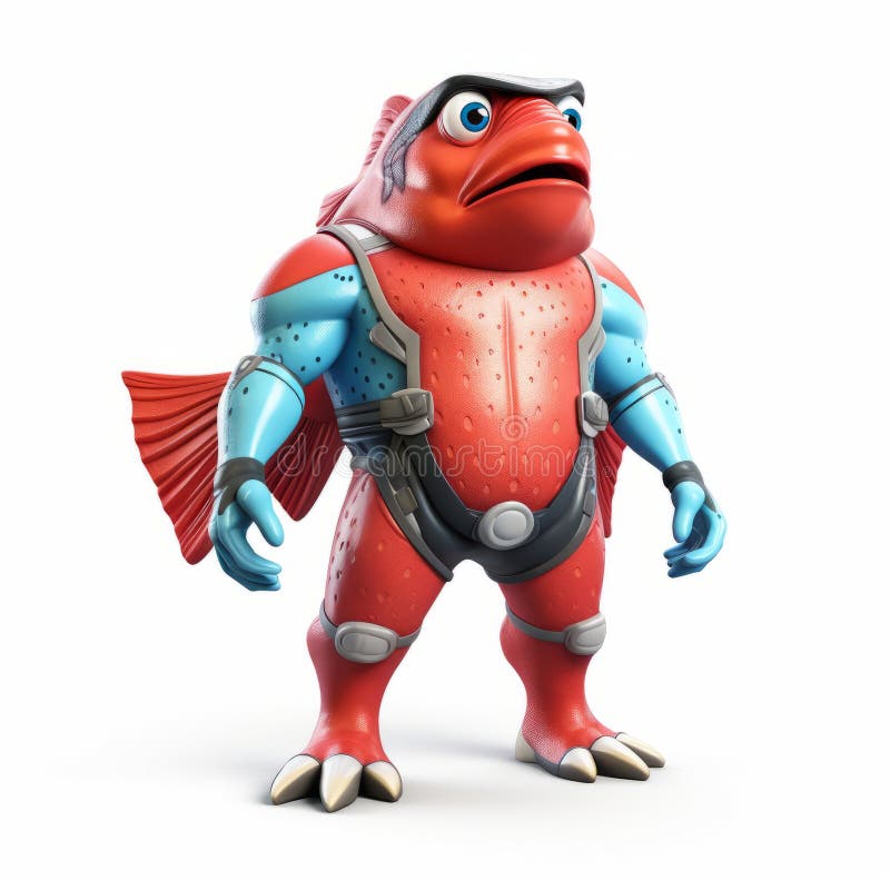 Neogeo-inspired 3d Rendering of a Heroic Red Fish Character Stock ...