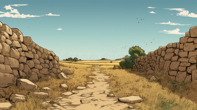 Neolithic Comic Style Path Along Usa Wall Stock Illustration ...