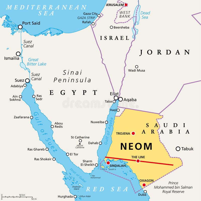Egipto Mapa Político De La Península Del Sinaí Ilustración Del Vector