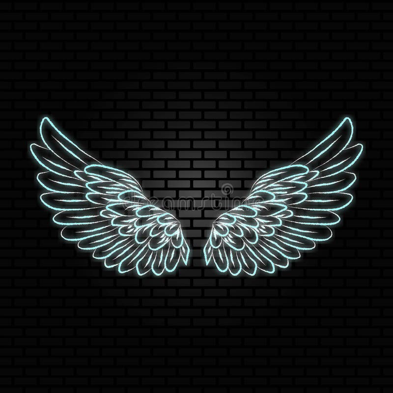 Angel Wings Neon Sign, Angel Wings on Black, Metal, Gold Stock Vector ...