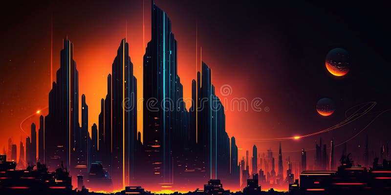 A Neon Abstract Background with a Future Metropolis in Gleaming Neon ...