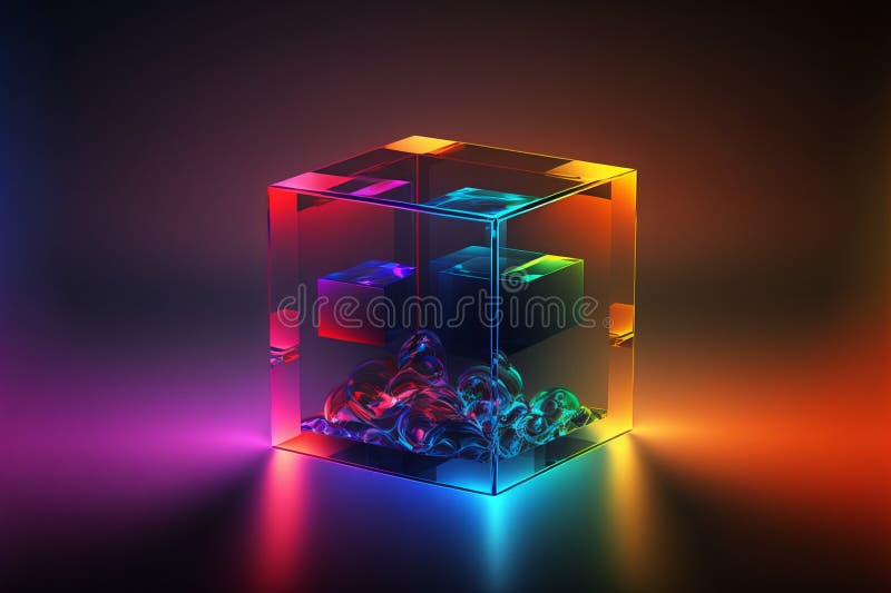 Neon Abstract Cube - Generative AI Digital Illustration Stock ...