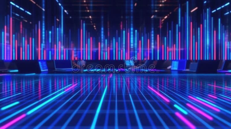 Neon Abstract Digital Grid with Vibrant Blue and Pink Light Bars Stock ...