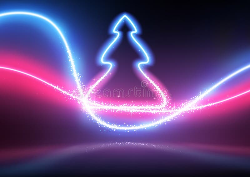 Neon Abstract Glowing Christmas Tree with Glittering Effects Stock ...
