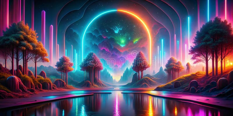 Neon Abstract Landscape Esoteric Exploration of the Subconscious ...