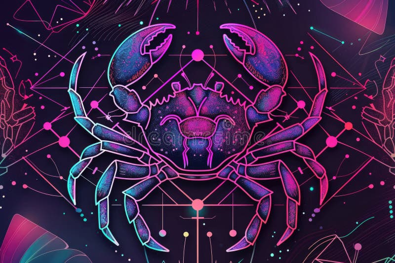 Neon Abstract Representation of Zodiac Sign Cancer with Cosmic Design ...