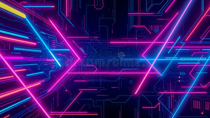 Neon Abstract Techno Background. 3d Rendering, 3d Illustration Stock ...