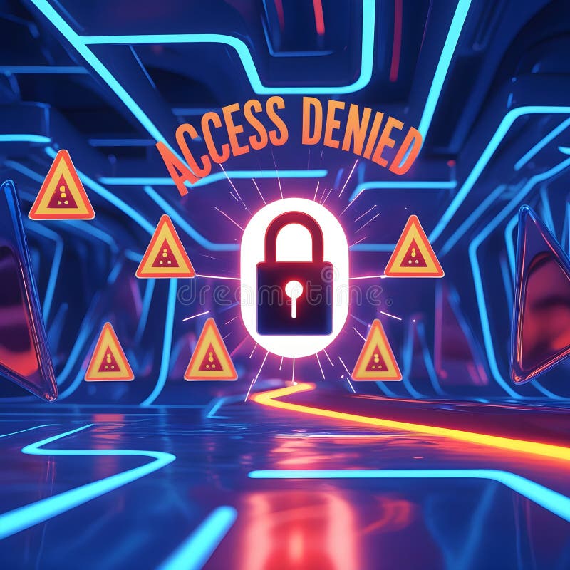 Neon Access Denied Sign Illuminated with a Padlock, Symbolizing ...