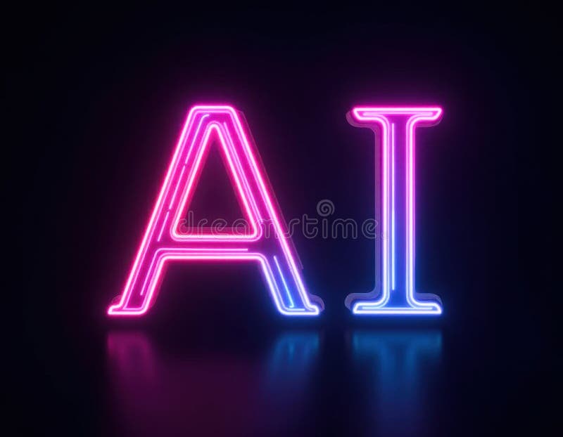 Neon AI Letters Glowing in the Dark Stock Photo - Image of tech ...