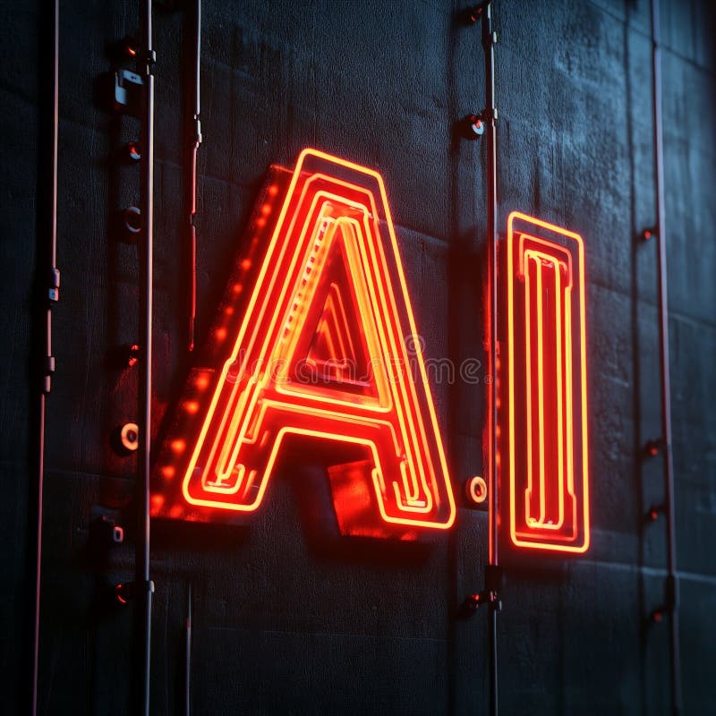 Neon Ai Sign with Industrial Black Wall in Dim Lighting Stock ...