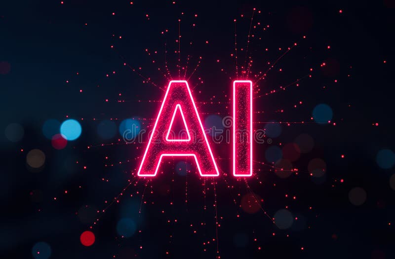 Neon AI Text Glowing in the Dark, Digital Artificial Intelligence ...