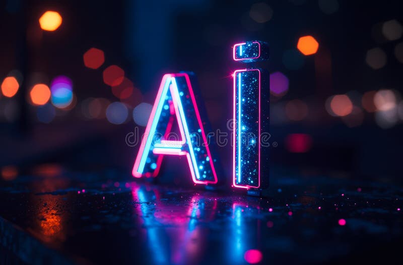 Neon AI Text Glowing in the Dark, Digital Artificial Intelligence ...
