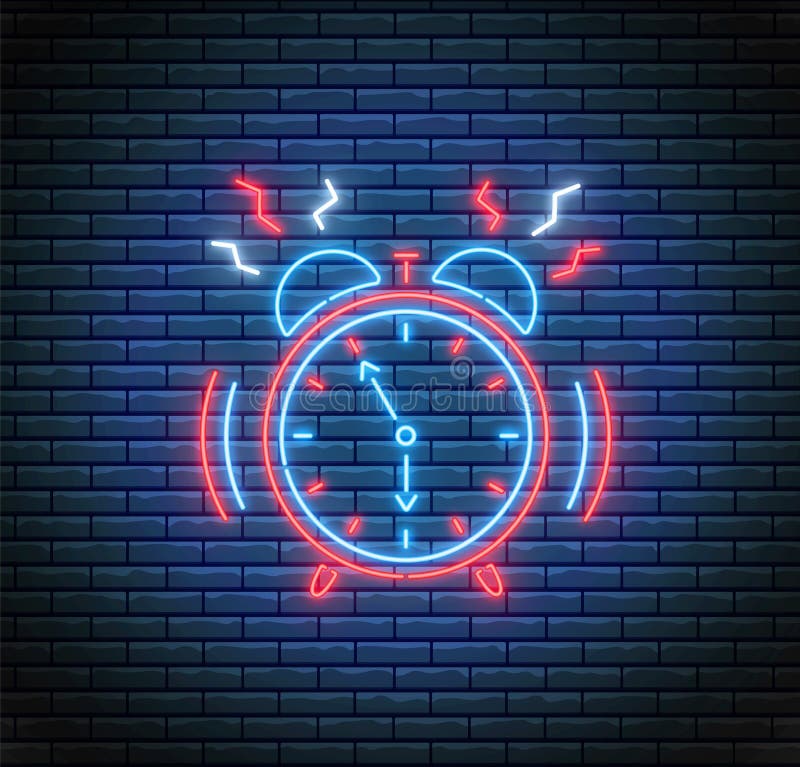 Neon Alarm Clock. Vector Illustration. Illuminated Design Stock Vector ...