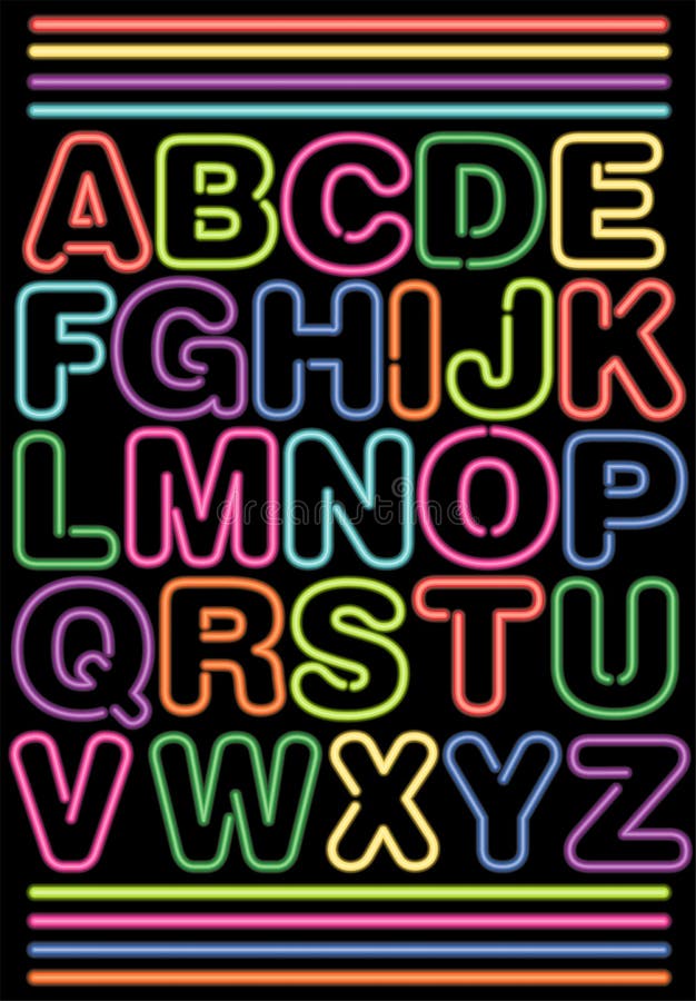 Neon alphabet stock illustration. Illustration of font - 16160049