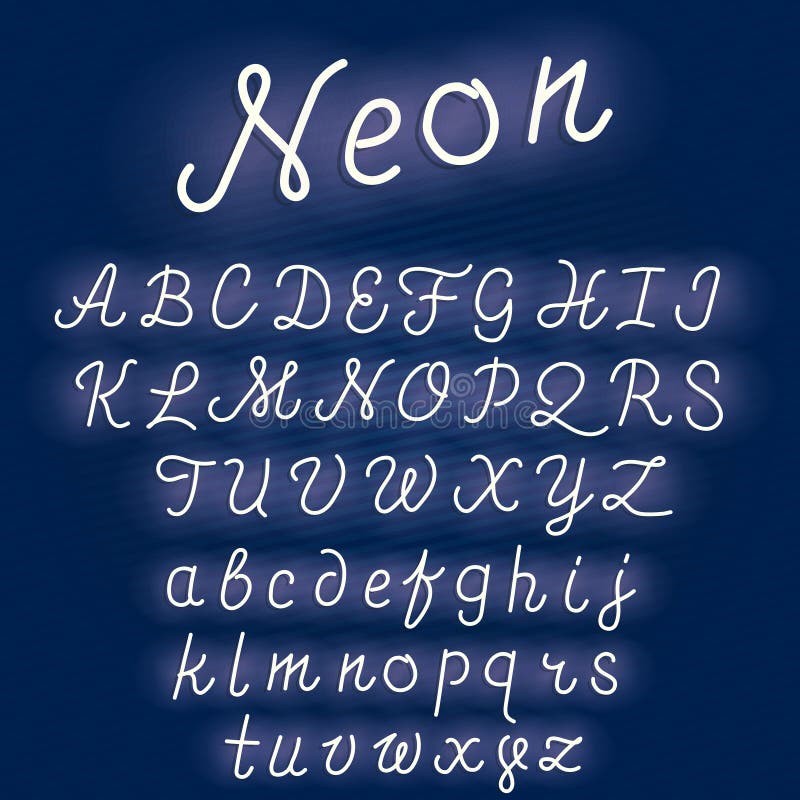Neon Alphabet Script Font Glowing Letters Set. Stock Vector ...