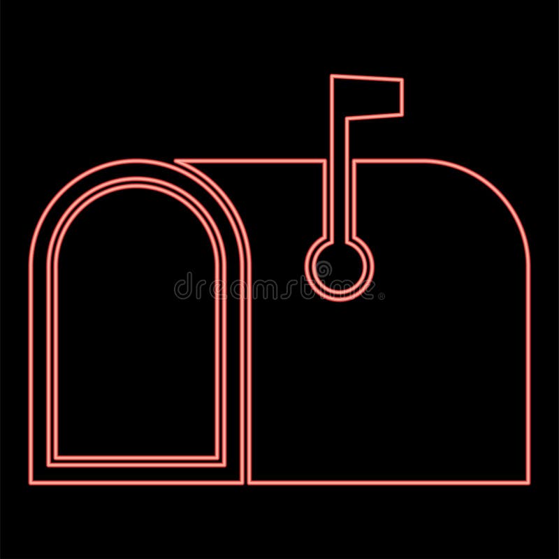 Neon American Mail Box with Flag Pillar-box Postbox Red Color Vector ...