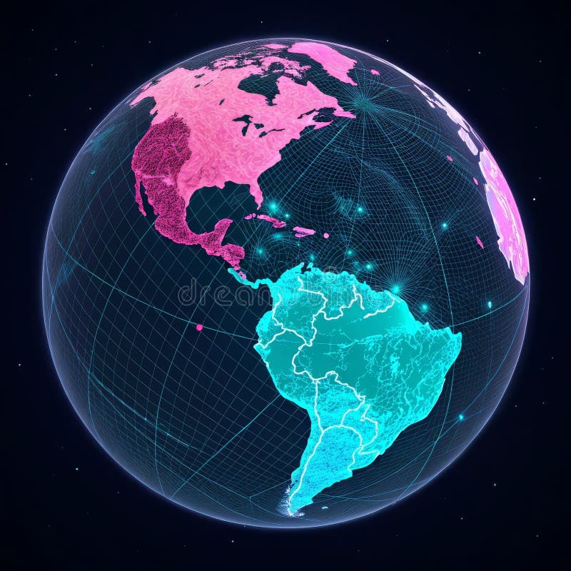Neon Americas 3D Globe, Grid Composition, Digital Art, Global Network ...
