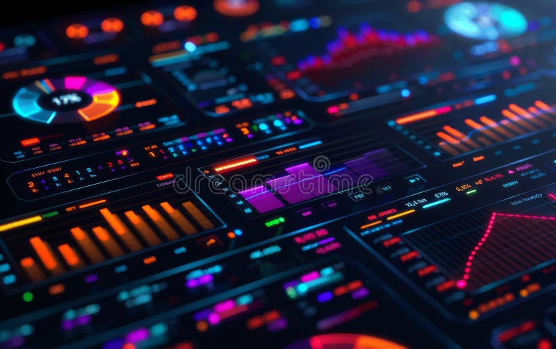 Neon Analytics Dashboard in Action Glowing Data Points and Charts on a ...