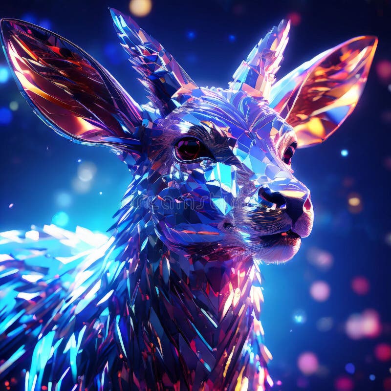 Neon Animal with Abstract Background. 3d Render Stock Illustration ...