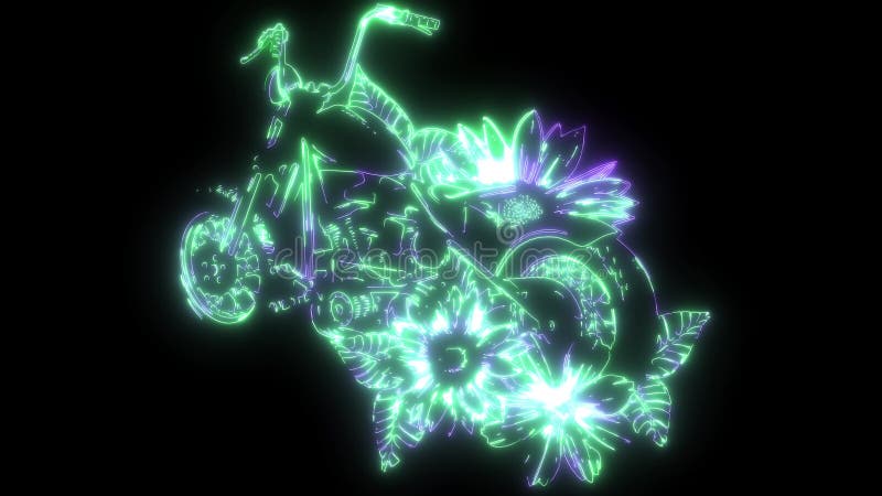 Neon Animation of Custom Motorcycle Chopper Stock Footage - Video of ...