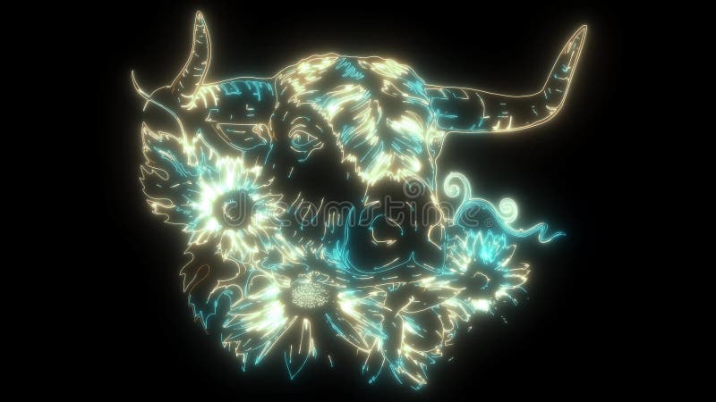 Neon Animation of Head Bull Stock Video - Video of power, taurus: 318873833