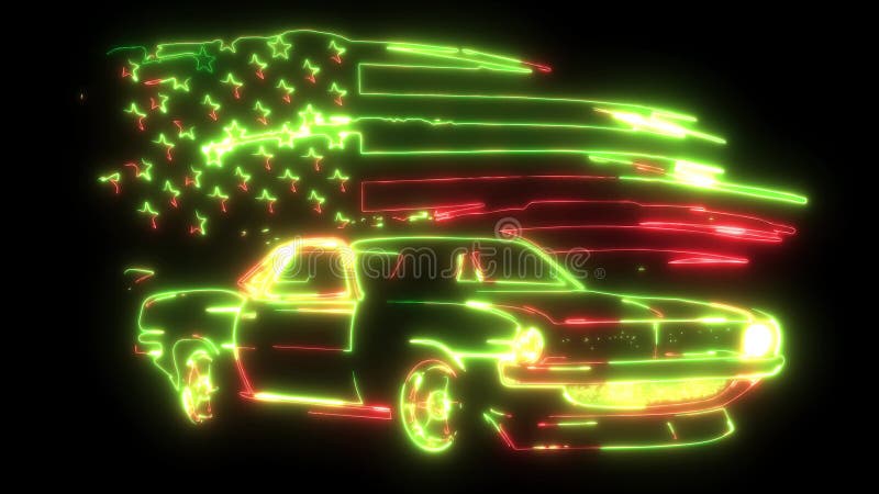 Neon Animation of Muscle Car Stock Footage - Video of muscle, exhaust ...