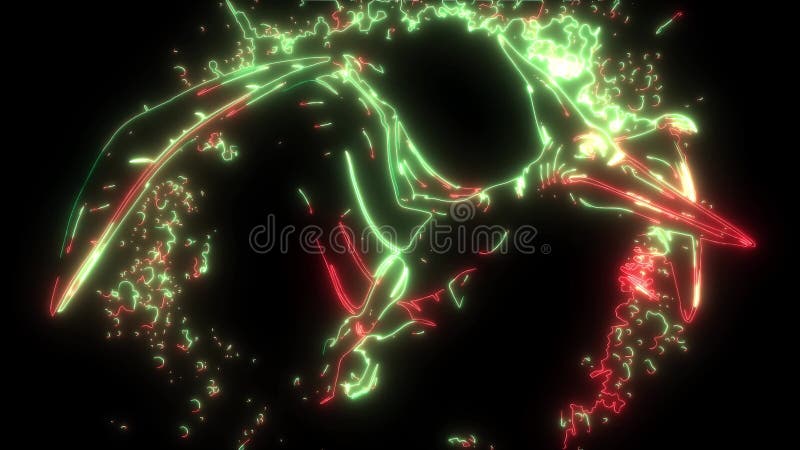 Neon Animation of Pteranodon Flying Dinosaur. Stock Video - Video of ...