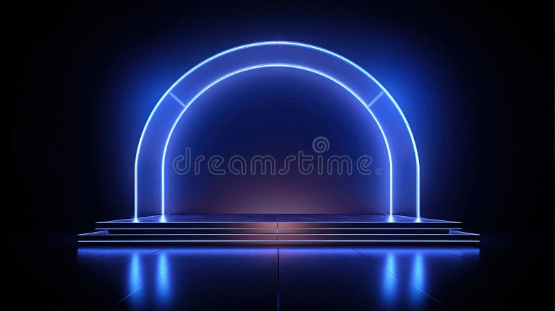Neon Arc in Blue Lights Room. Abstract Background for Product Display ...